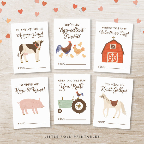 Farm Valentine's Cards - Little Folk Printables