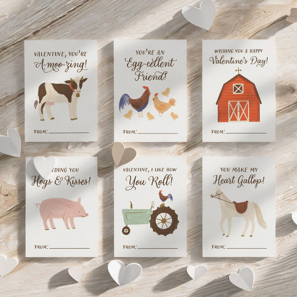 Farm Valentine's Cards - Little Folk Printables