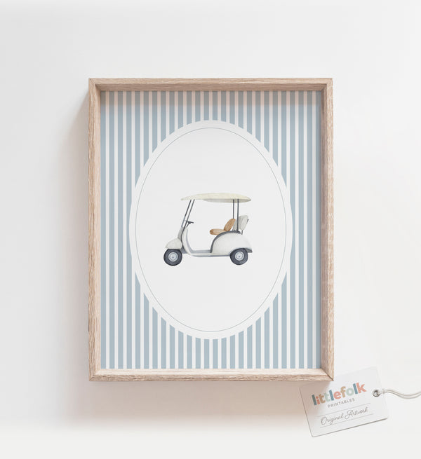 Blue Vintage Golf Cart Print - Little Folk Printables