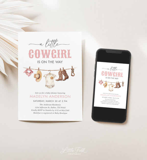 Cowgirl Clothesline Baby Shower Invitation Template - Little Folk ...