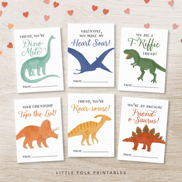 Dinosaur Valentine's Cards - Little Folk Printables