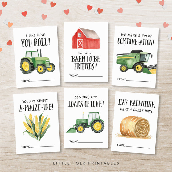 Tractor Valentine's Cards - Little Folk Printables