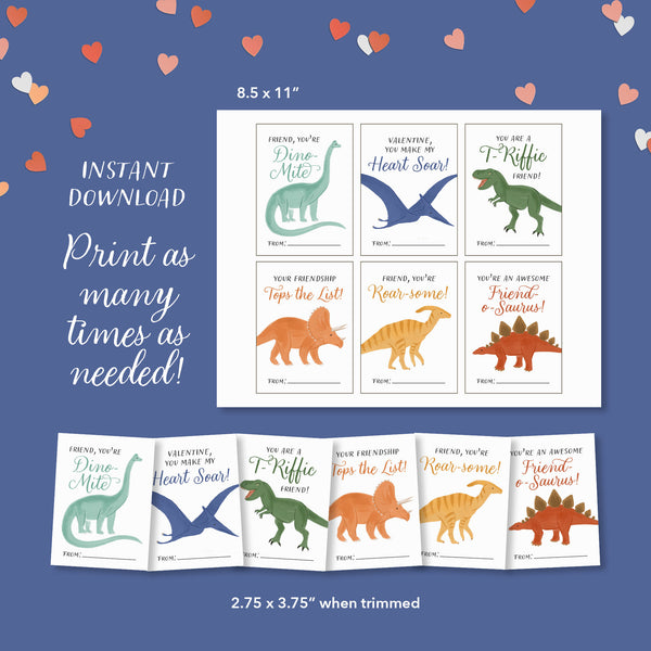 Dinosaur Valentine's Cards - Little Folk Printables