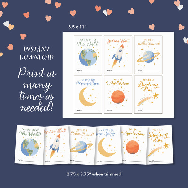 Outer Space Valentine's Cards - Little Folk Printables