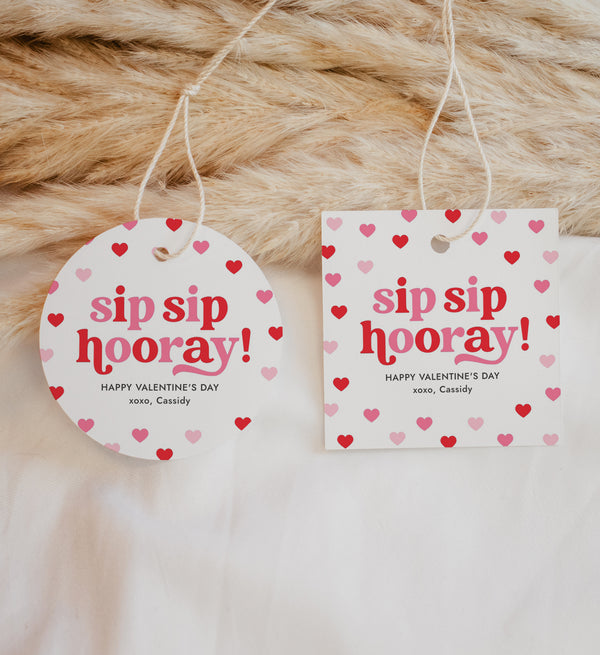 Sip Sip Hooray Valentine's Tag Template - Little Folk Printables