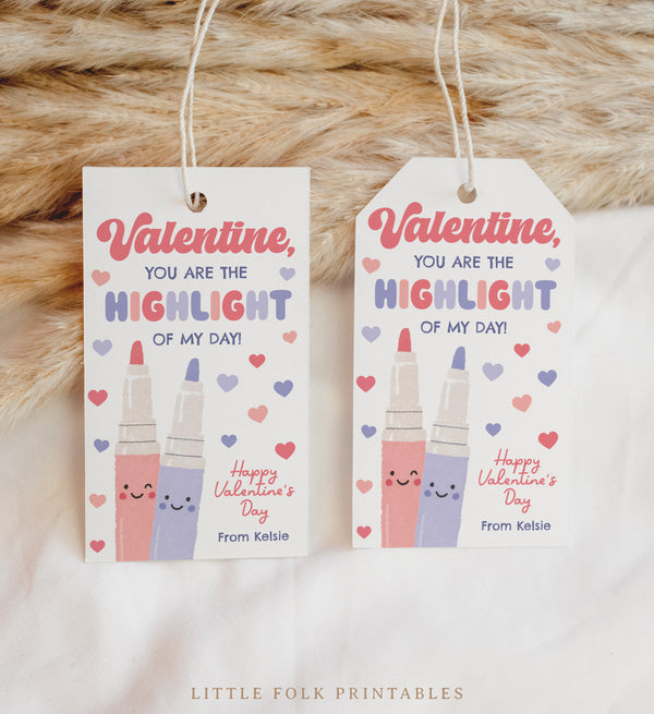 Highlighter Valentine's Tag Template - Little Folk Printables