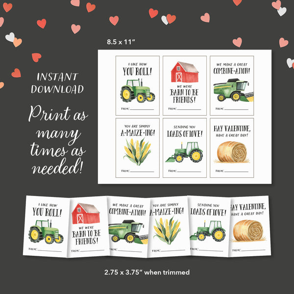 Tractor Valentine's Cards - Little Folk Printables