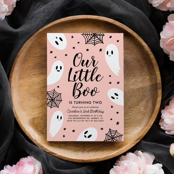 Little Boo Birthday Party Invitation Template (Pink) - Little Folk ...