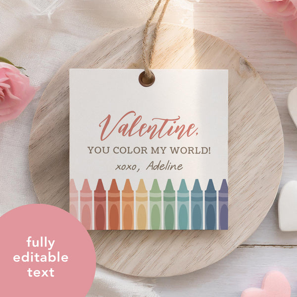 Crayon Valentine's Tag Template - Little Folk Printables