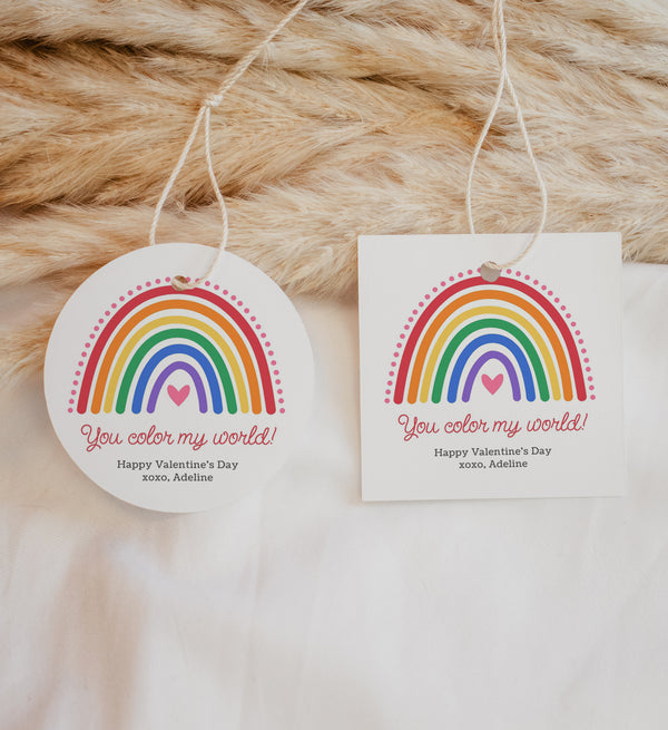 Colorful Rainbow Valentine's Tag Template - Little Folk Printables