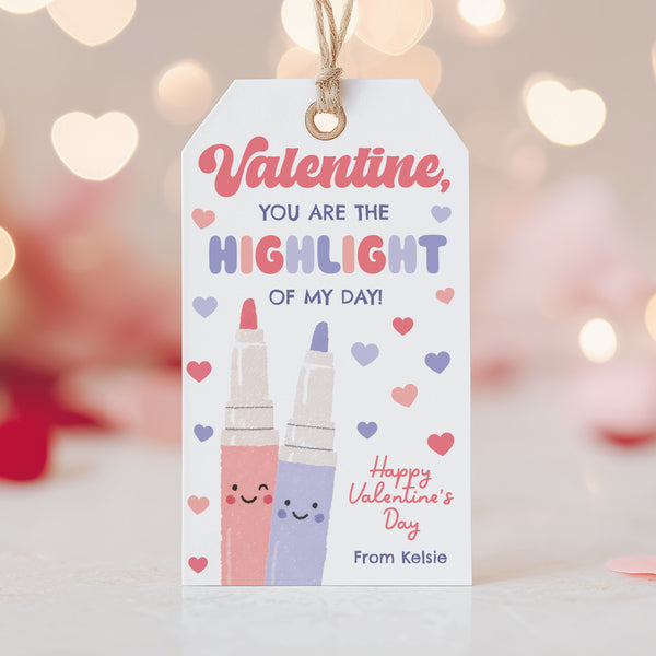 Highlighter Valentine's Tag Template - Little Folk Printables