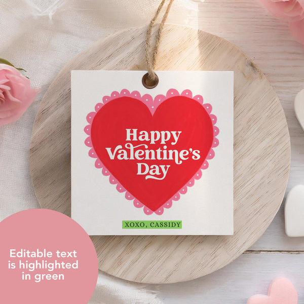Lace Heart Valentine's Tag Template - Little Folk Printables