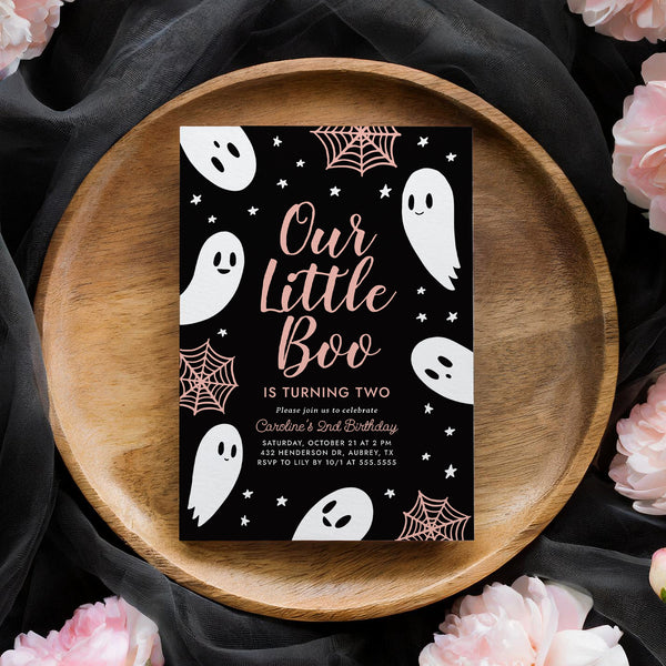 Little Boo Birthday Party Invitation Template (Black & Pink) - Little ...