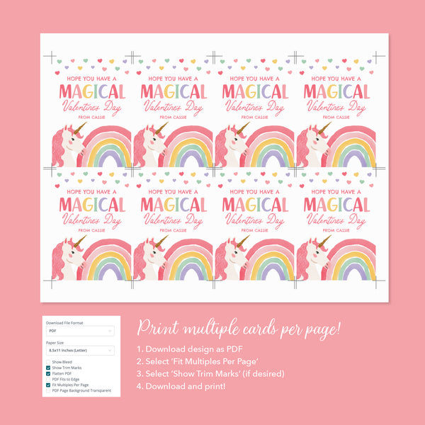 Unicorn Rainbow Valentine's Tag Template - Little Folk Printables