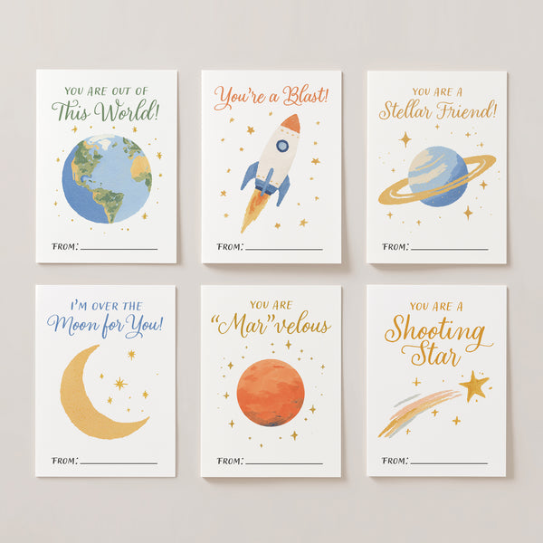 Outer Space Valentine's Cards - Little Folk Printables