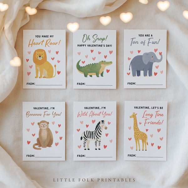 Safari Animals Valentine's Cards - Little Folk Printables