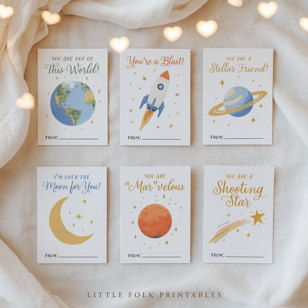 Outer Space Valentine's Cards - Little Folk Printables