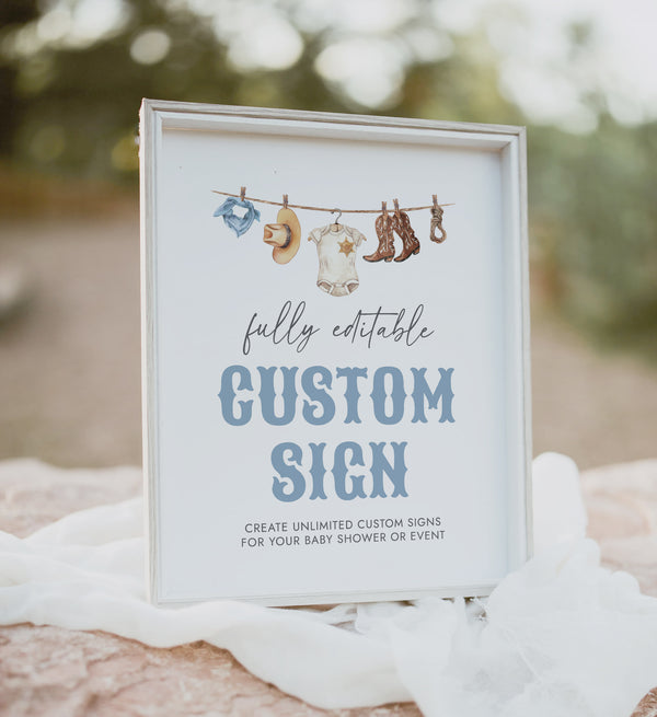 Editable Cowboy Baby Shower Custom Sign Template - Little Folk Printables