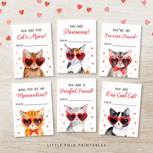 Cat Valentine's Cards - Little Folk Printables