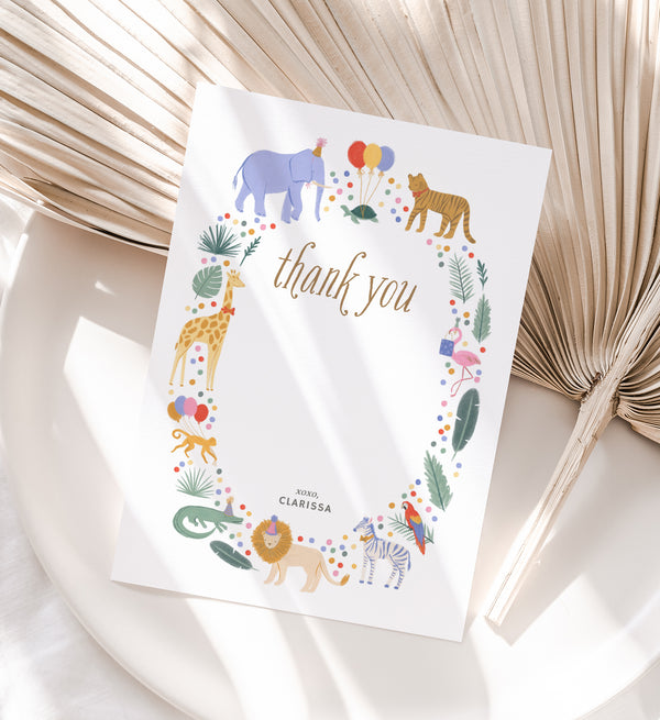 Editable Safari Animals Birthday Flat Thank You Card Template - Little ...