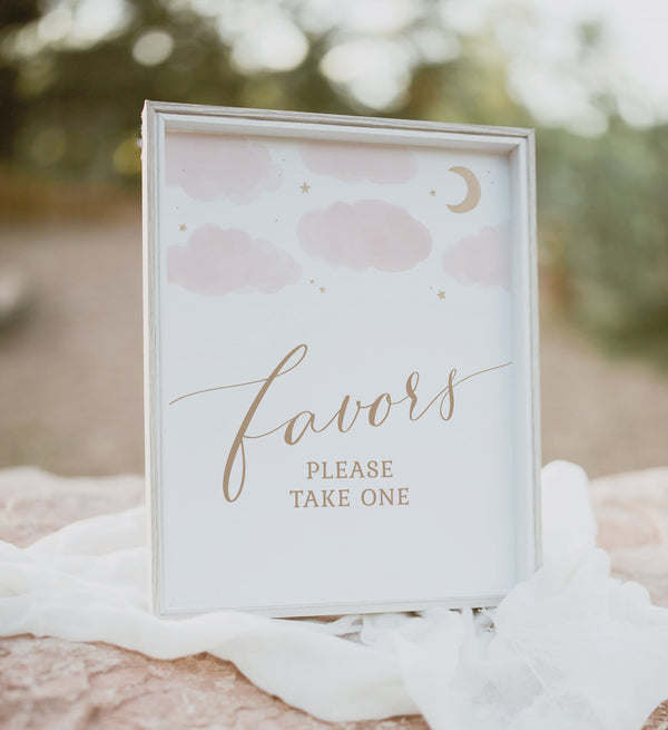 Pink Moon and Stars Baby Shower Favors Sign - Little Folk Printables