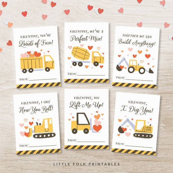 Construction Valentine's Cards - Little Folk Printables