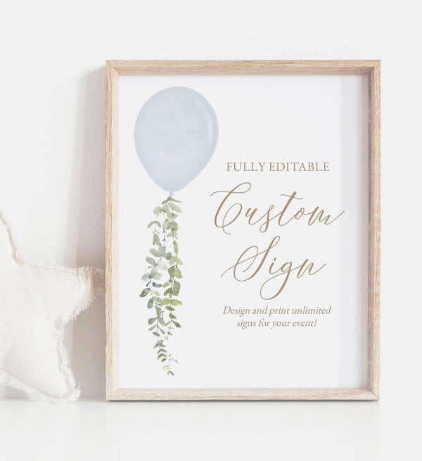 Editable Blue Balloon Custom Sign Template - Little Folk Printables
