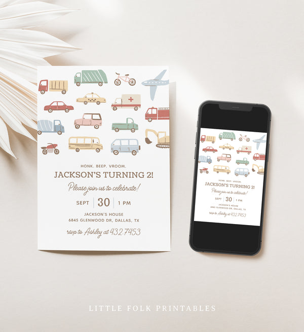 Editable Transportation Birthday Party Invitation Template - Little ...