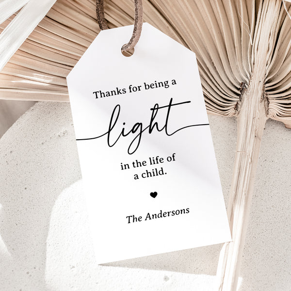 Editable Thanks for Being a Light Teacher Appreciation Tag Template ...