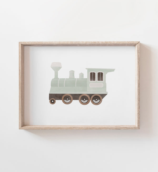 Green Train Engine Print (Landscape) - Little Folk Printables