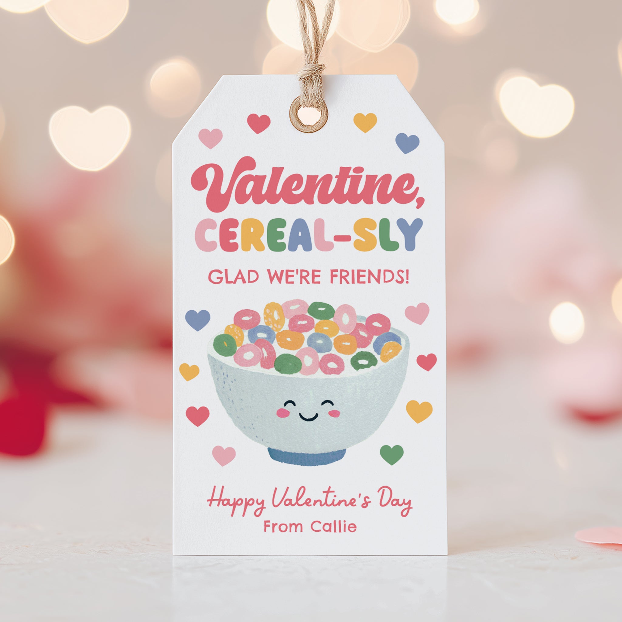 Cereal Valentine's Tag Template - Little Folk Printables