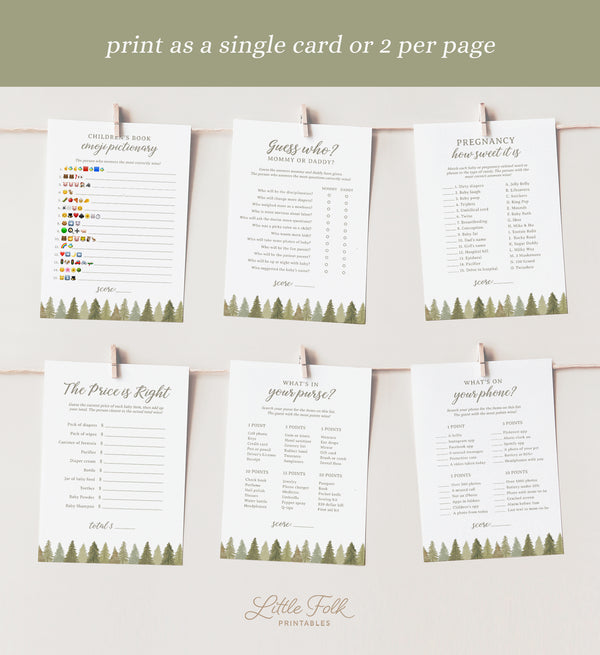Editable Woodland Baby Shower Games Bundle - Little Folk Printables