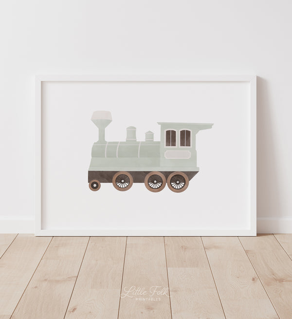Green Train Engine Print (Landscape) - Little Folk Printables