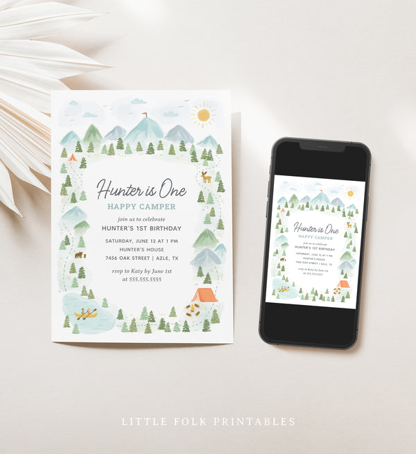 Editable One Happy Camper Birthday Invitation Template - Little Folk Printables