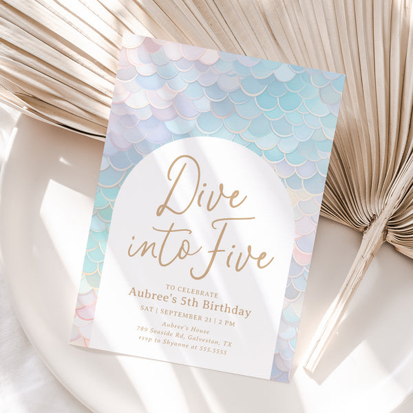 Editable Mermaid Scales 5th Birthday Invitation Template - Little Folk ...