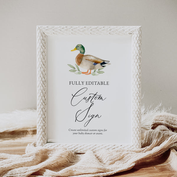 Editable Duck Baby Shower Custom Sign Template - Little Folk Printables