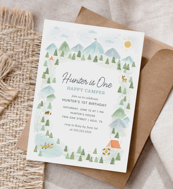 Editable One Happy Camper Birthday Invitation Template - Little Folk Printables