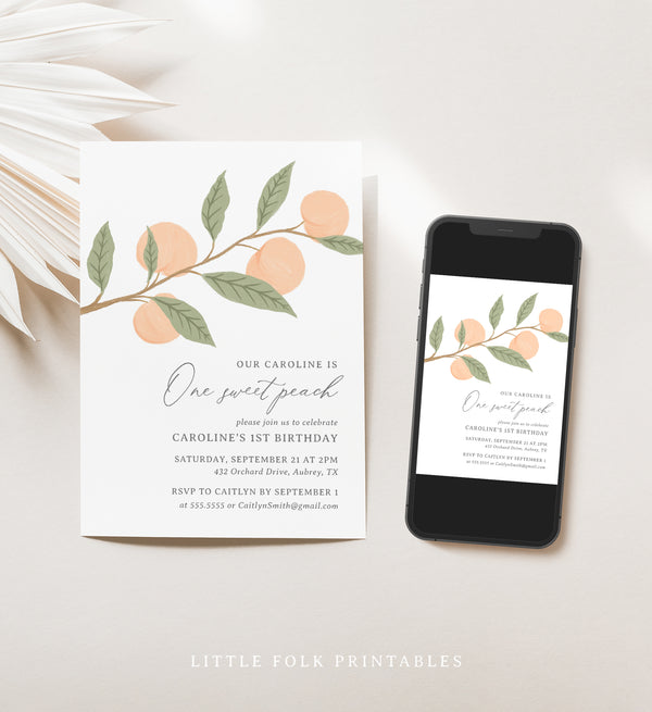 Editable Peach Birthday Invitation Template - Little Folk Printables