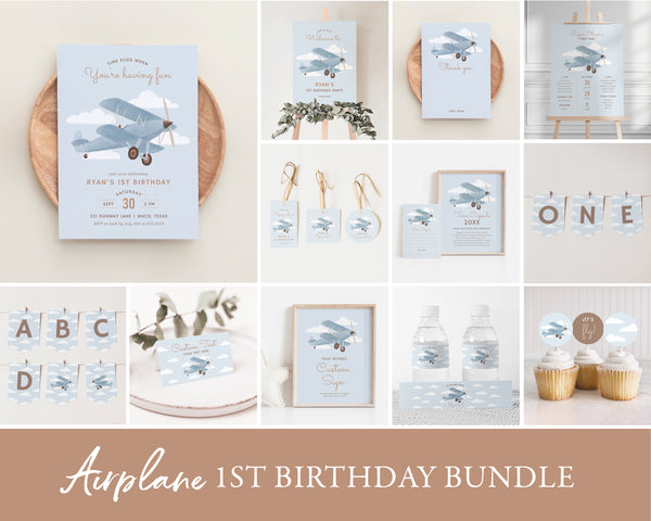 Editable Airplane 1st Birthday Bundle - Little Folk Printables