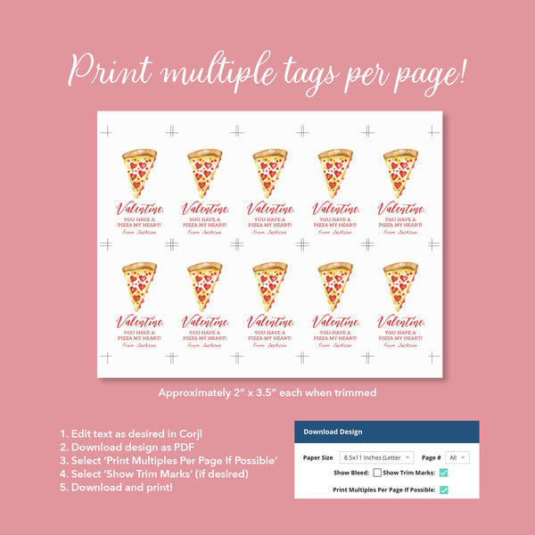 Pizza Valentine's Tag Template - Little Folk Printables
