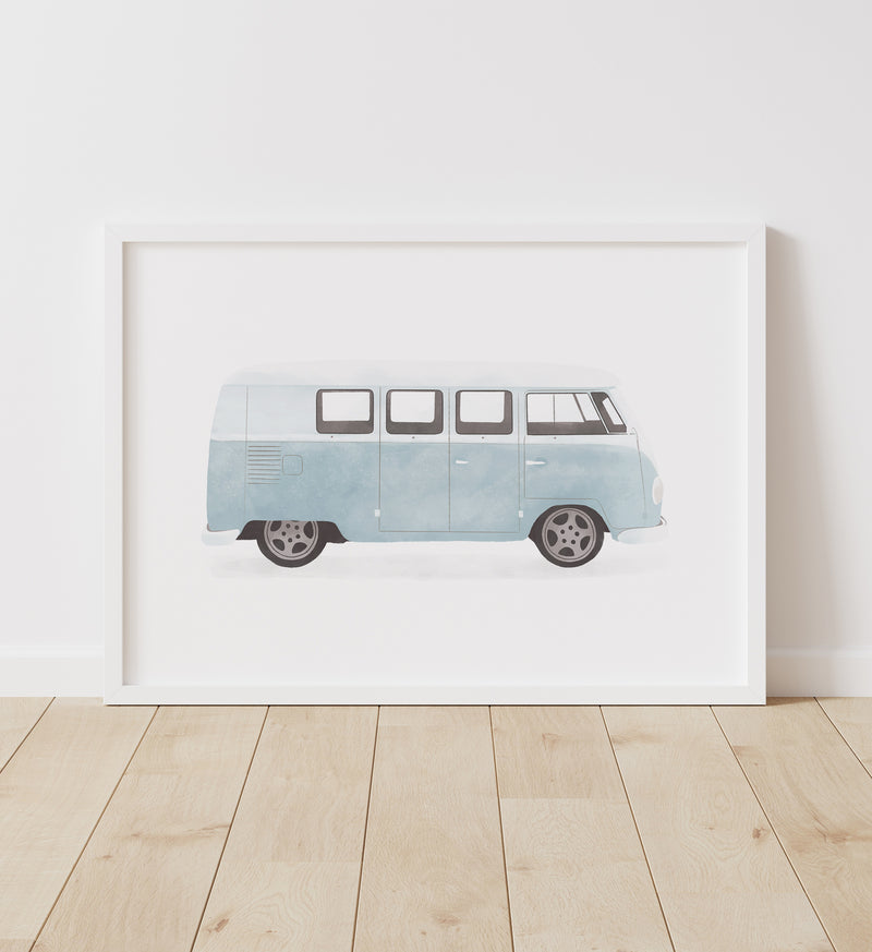 Retro Van Print - Blue - Little Folk Printables