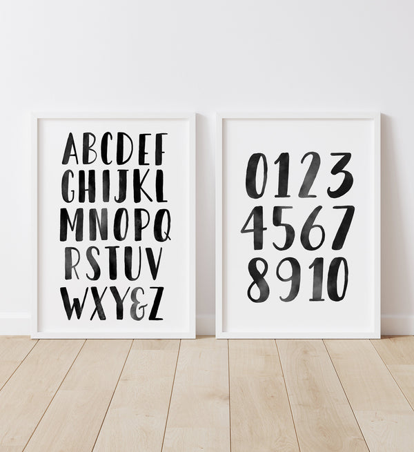 Alphabet and Numbers Set of 2 Prints - Black - Little Folk Printables