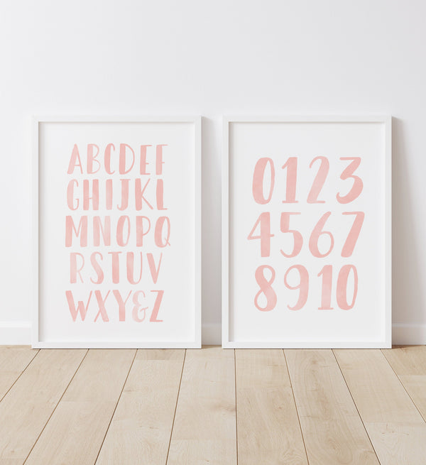 Alphabet and Numbers Set of 2 Prints - Pink - Little Folk Printables