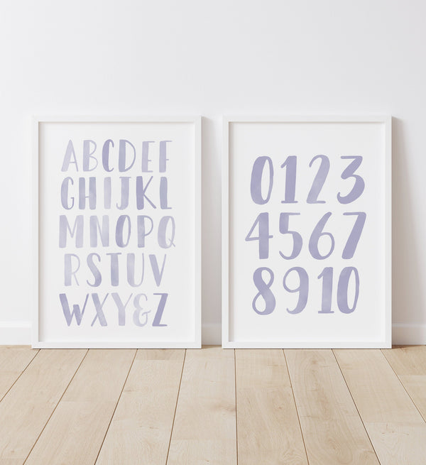 Alphabet and Numbers Set of 2 Prints - Purple - Little Folk Printables