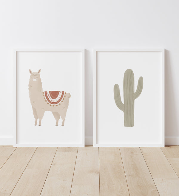 Llama & Cactus Set of 2 Prints - TCCP - Little Folk Printables