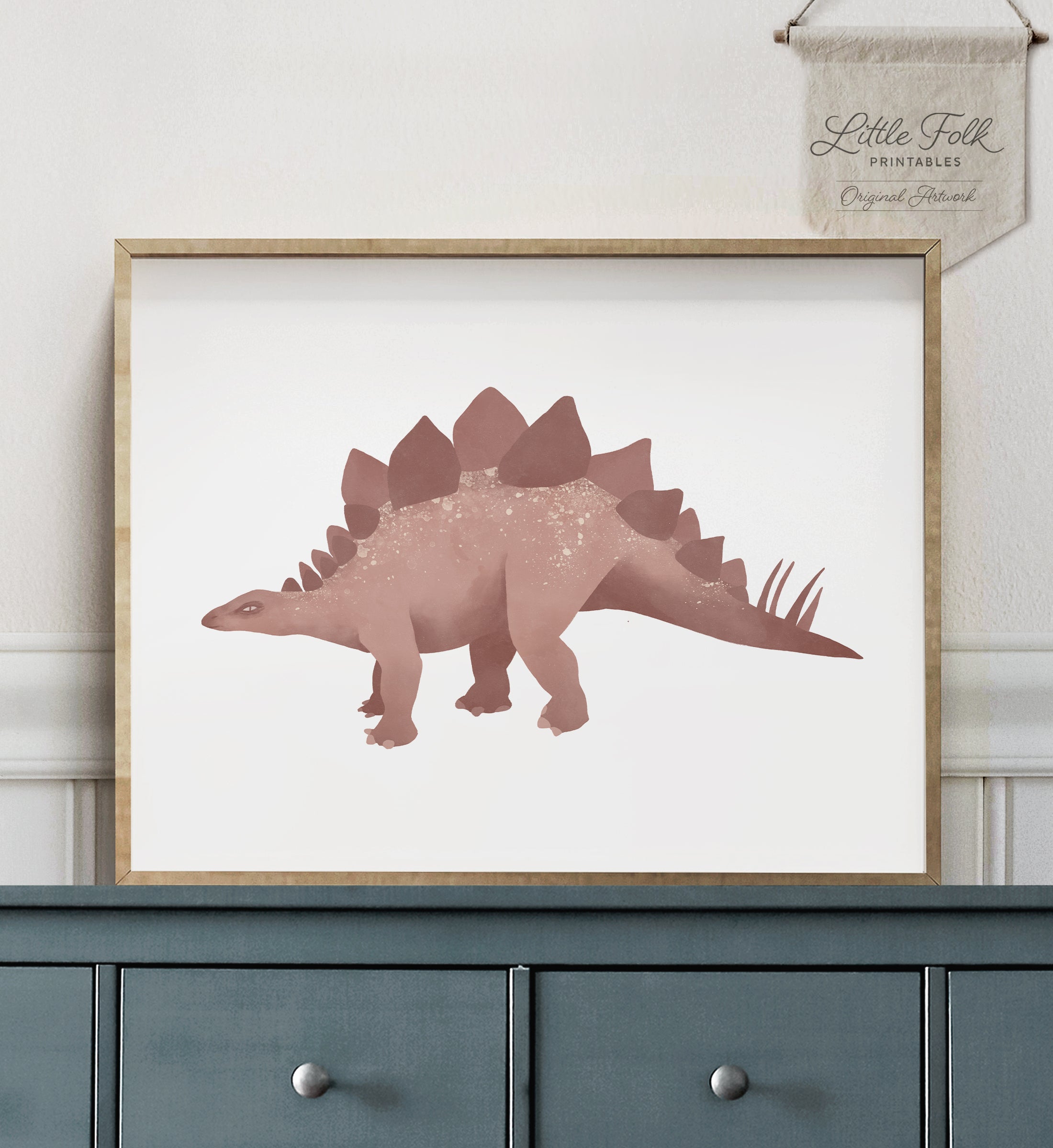 Stegosaurus Print - Red - Little Folk Printables