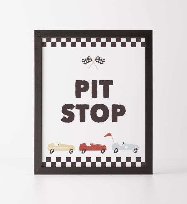 Race Car Birthday Party Pit Stop Sign - Little Folk Printables