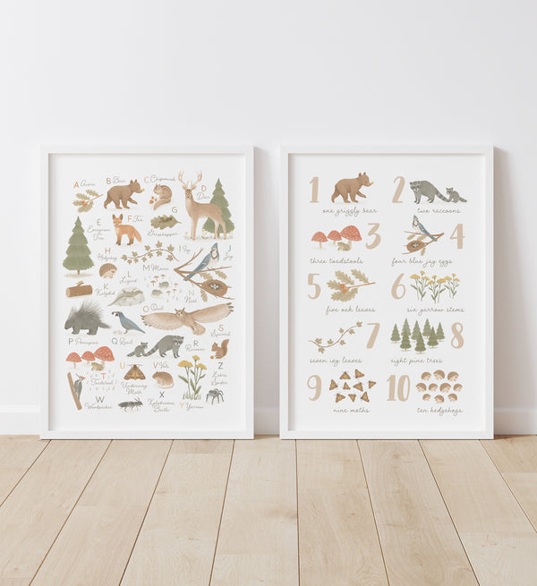 Woodland Alphabet and Numbers Set of 2 Prints - Little Folk Printables