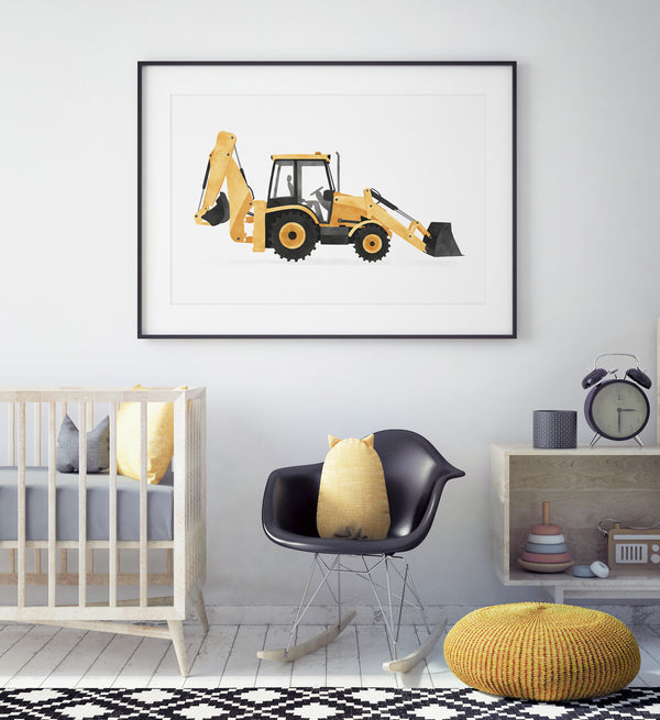 Backhoe Loader Horizontal Print - Yellow - Little Folk Printables