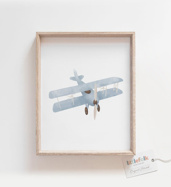 Vintage Biplane Print - Front View - Little Folk Printables